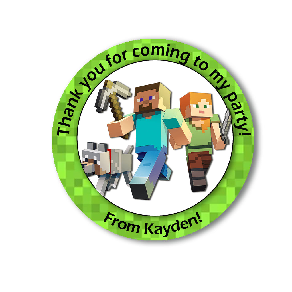 Personalised Gaming MINECRAFT Birthday Stickers For Party Thank You Sw