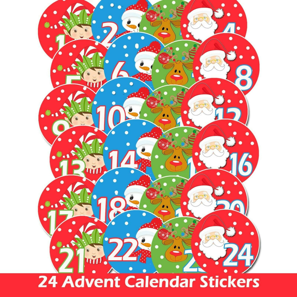 ADVENT STICKERS 24 Christmas Countdown Stickers DIY Calendar Xmas Chri